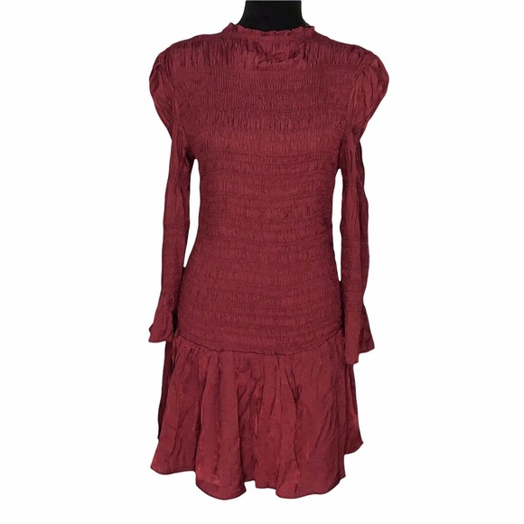 DO+BE | Dresses | Dobe Ruched Dress Mock Neck Long Sleeve Satin Fitted ...